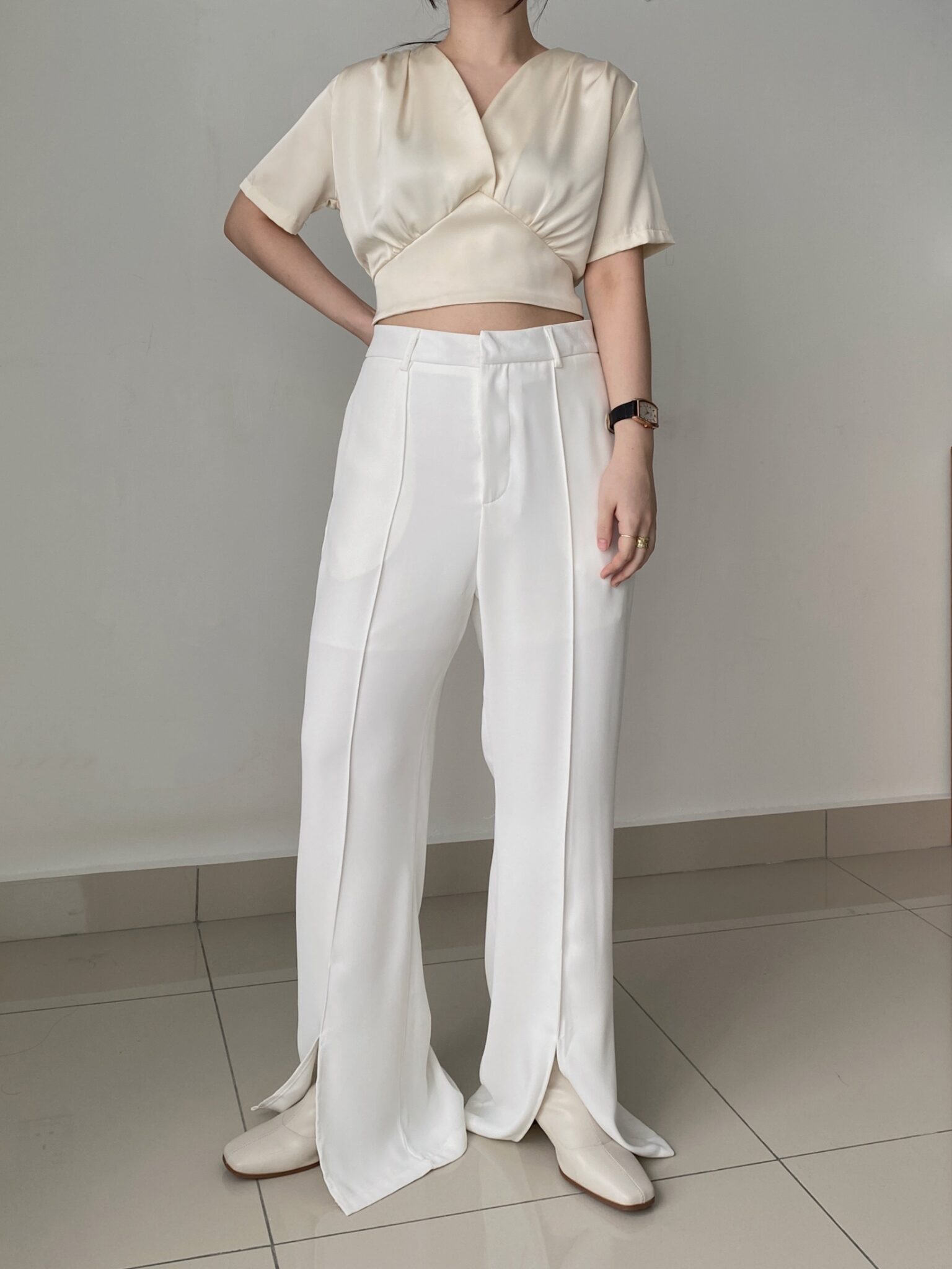 Front Slit Wide Pants in Pure White – Bumi Studio